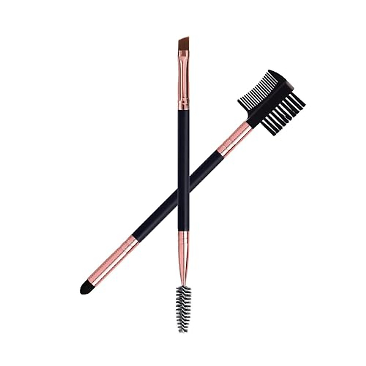 Duo Eyebrow Brush, Eyebrow Brush Eyelash Comb and Eye Shadow Brush, Professional Angled Eye Brow Brush and Spoolie Brush Set (Black)