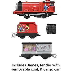 Thomas & Friends Motorized Toy Train Talking James Engine with Sounds Phrases & Coal Car for Preschool Pretend Play Kids Ages 3+ Years