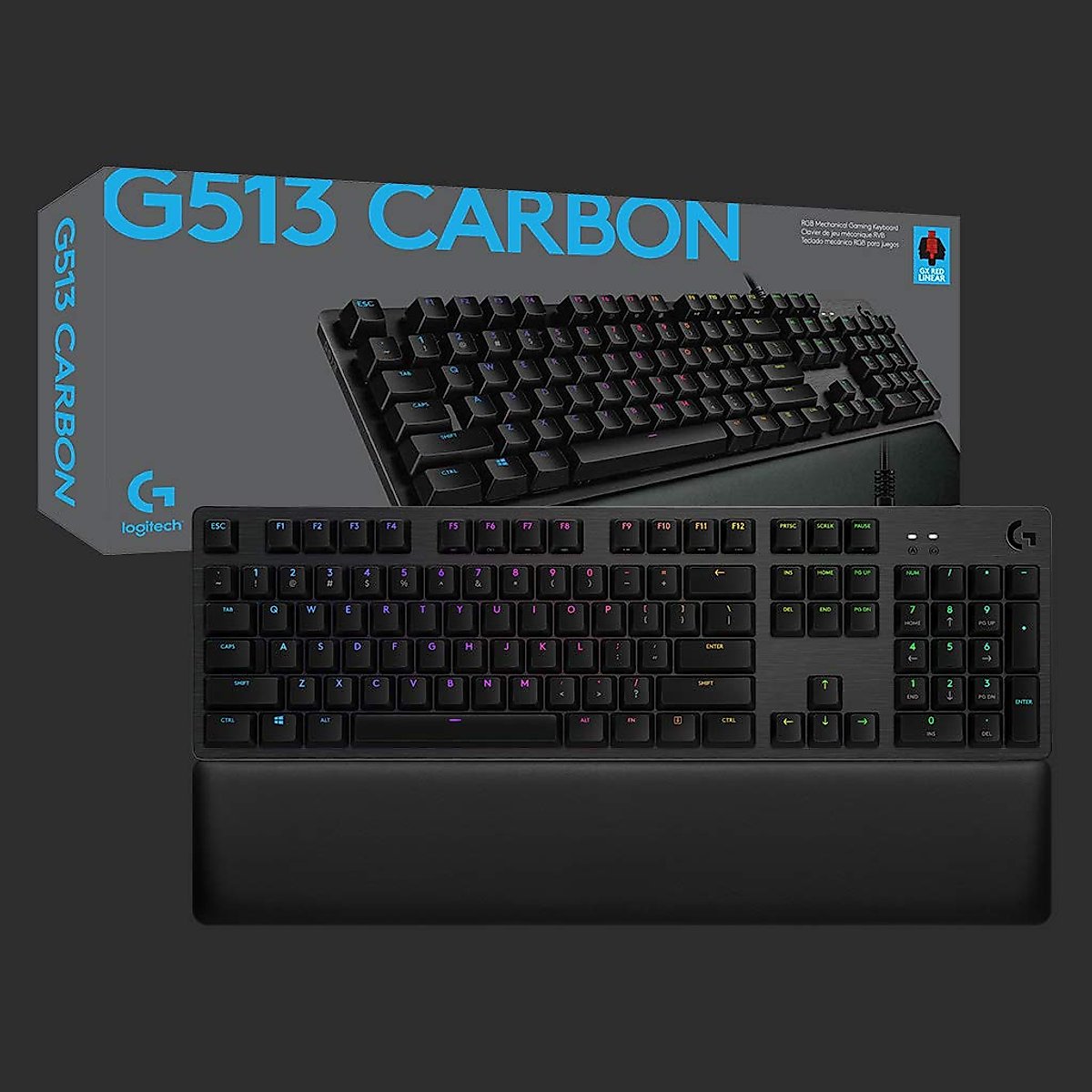 Logitech G513 Lightsync RGB Mechanical Gaming Keyboard - Cable Connectivity - USB 2.0 Type A Interface - English - Windows - Mechanical Keyswitch - Carbon (Renewed)