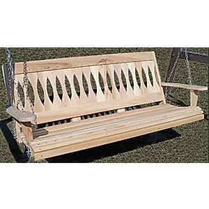 Mission Style 5 Feet The Hourglass/Diamond Back and Contoured seat Porch Swing Made from Rot-Resistant Cypress Eternal Wood Made in The USA - Green Furniture - GO Green