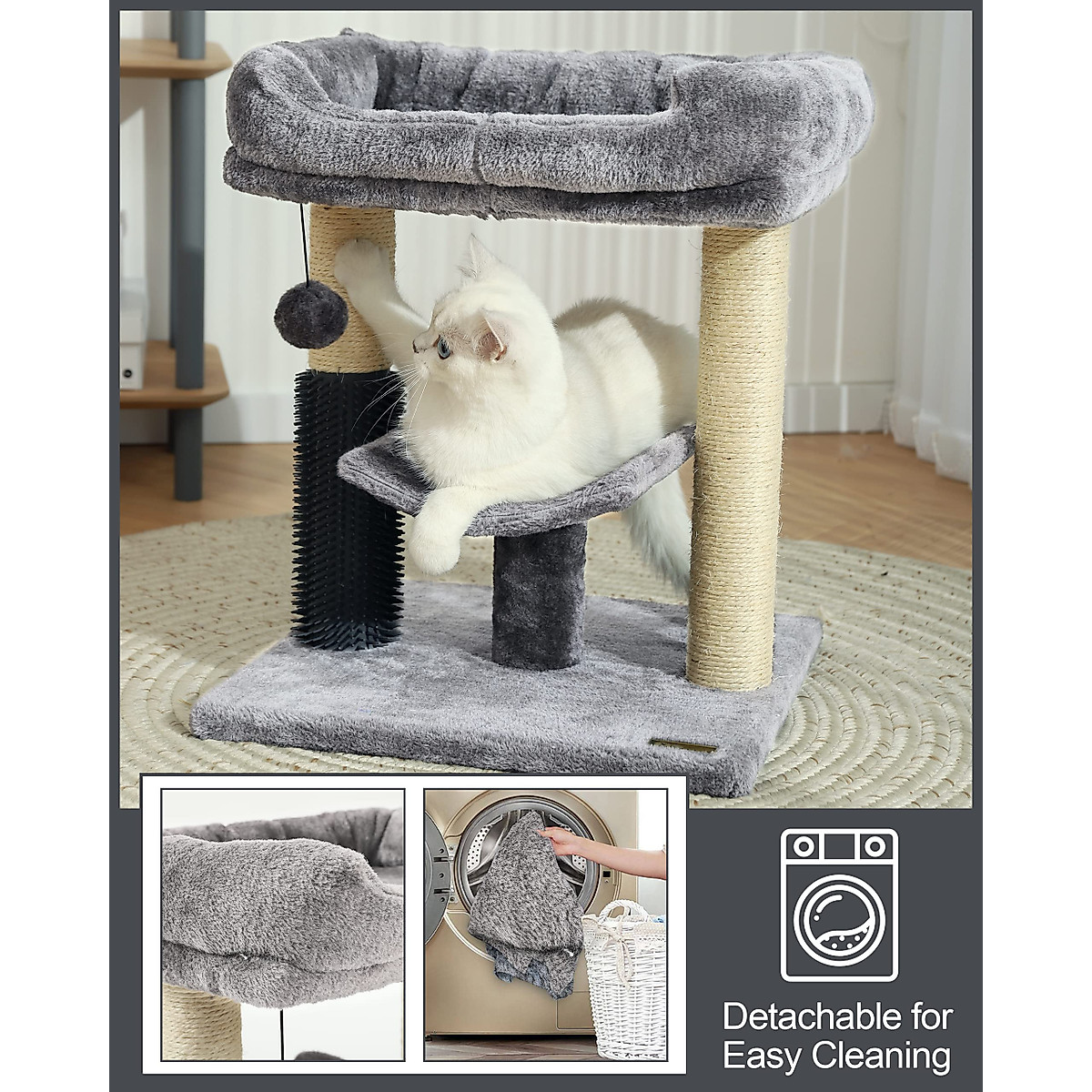 Hoopet cat Tree Tower,cat Scratching Post for Indoor Cats,Featuring with Super Cozy Perch,Cat Self Groomer and Interactive Dangling Ball Great for Kittens and Cats
