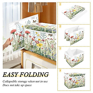 KEEPREAL Wildflowers Butterfly Storage Basket Bin with lid, Large Cube Storage Box Collapsible Storage Organizer for Home Office Closet - 16.5 L x 12.6 W x 11.8 H（51）