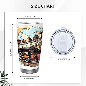 AYCZN Steam Locomotive Transport 20 OZ Tumbler Stainless Steel Travel Coffee Mug, Train Insulated Water Bottle with Lid Leakproof Thermal Cup