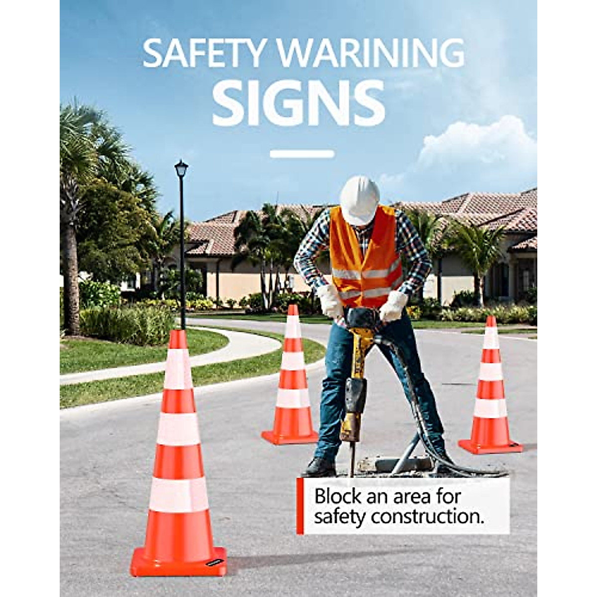 BATTIFE 36" Inch Traffic Safety Cones | 6Pack PVC Cone with Reflective Collars | Weighted Orange Construction Cones for Building Road Driveway Parking Use