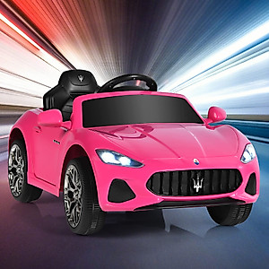 HONEY JOY Pink Ride On Car, Licensed Maserati 12V Battery Powered Electric Car for Kids with Parent Remote Control, Lights, Horn, Music, 4-Wheel Ride on Toys for Toddlers, Gift for Boys Girls (Pink)