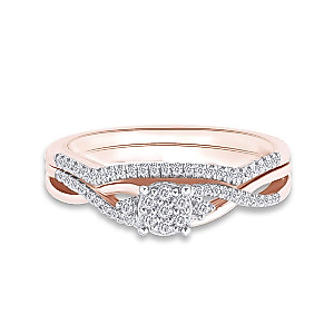 AFFY 1/4 CT. T.W. Round Cut Natural Diamond Twist Bridal Set Wedding Engagement Ring In 14K Rose Gold Over 925 Sterling Silver (I2-I3 Clarity), Ring Size-7