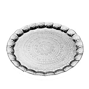 Serving Tray, Coffee Tea Serving Metal Wavy Round Tray 14''(Inches) | Mr Zoni (Silver)