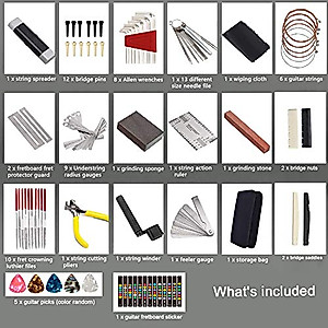 72PCS Guitar Tool Kit，Professional Guitar Repairing Maintenance Tool Kit with Guitar Strings Picks Bridge Pins Gauge Guitar Accessories Gift for Acoustic Guitar Electric guitar Ukulele Bass Banjo