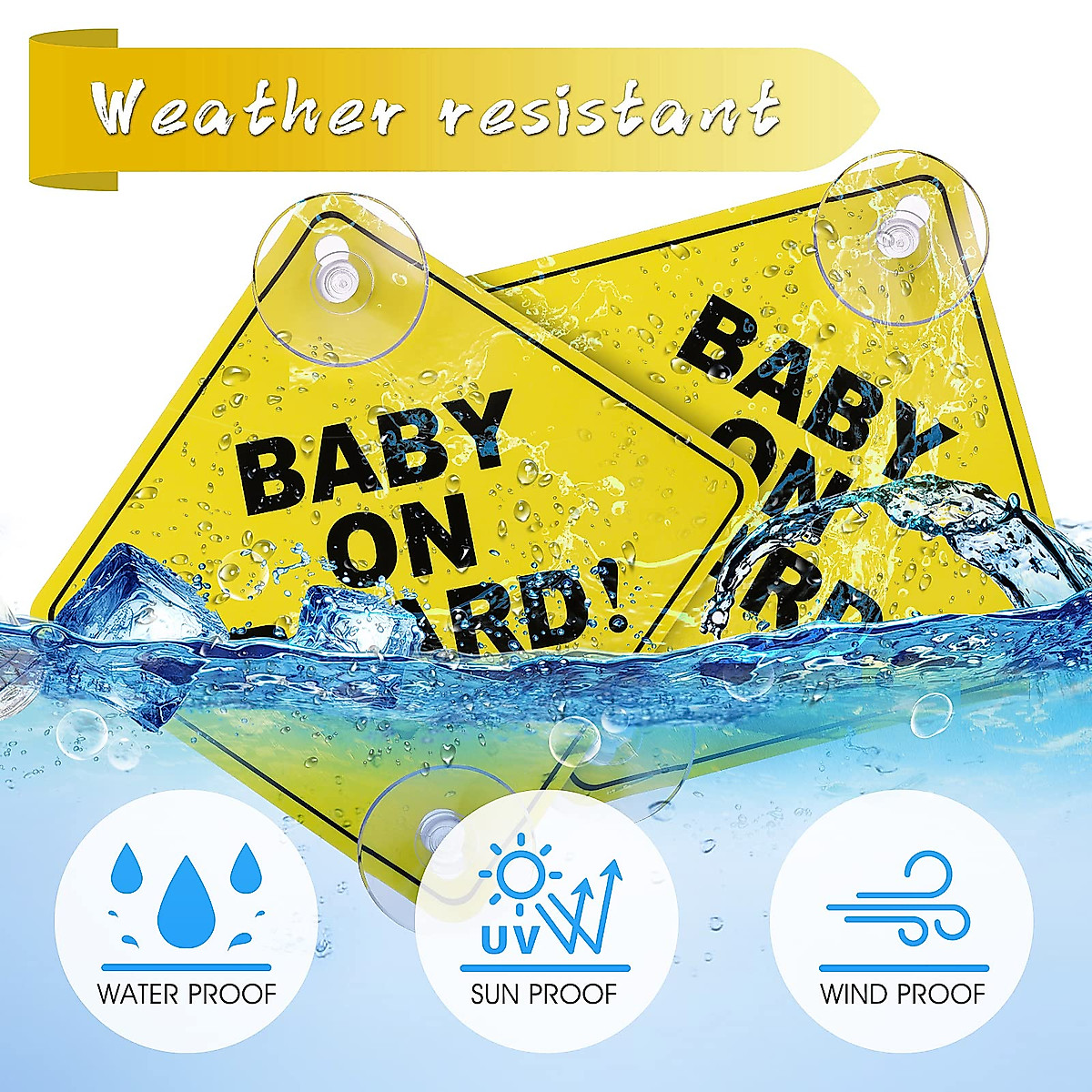 cobee Baby on Board Car Warning Signs, 2 Pcs 5"x5" Safety Car Sign with Double Suction Cups, Baby in Car Sticker for Car Window Cling Reusable Durable Baby on Board Sticker Decal(Style-A)