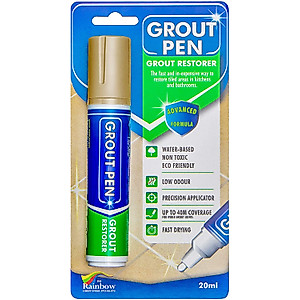 Grout Pen Beige Tile Paint Marker: Waterproof Grout Paint, Tile Grout Colorant and Sealer Pen - Beige, Wide 15mm Tip (20mL)