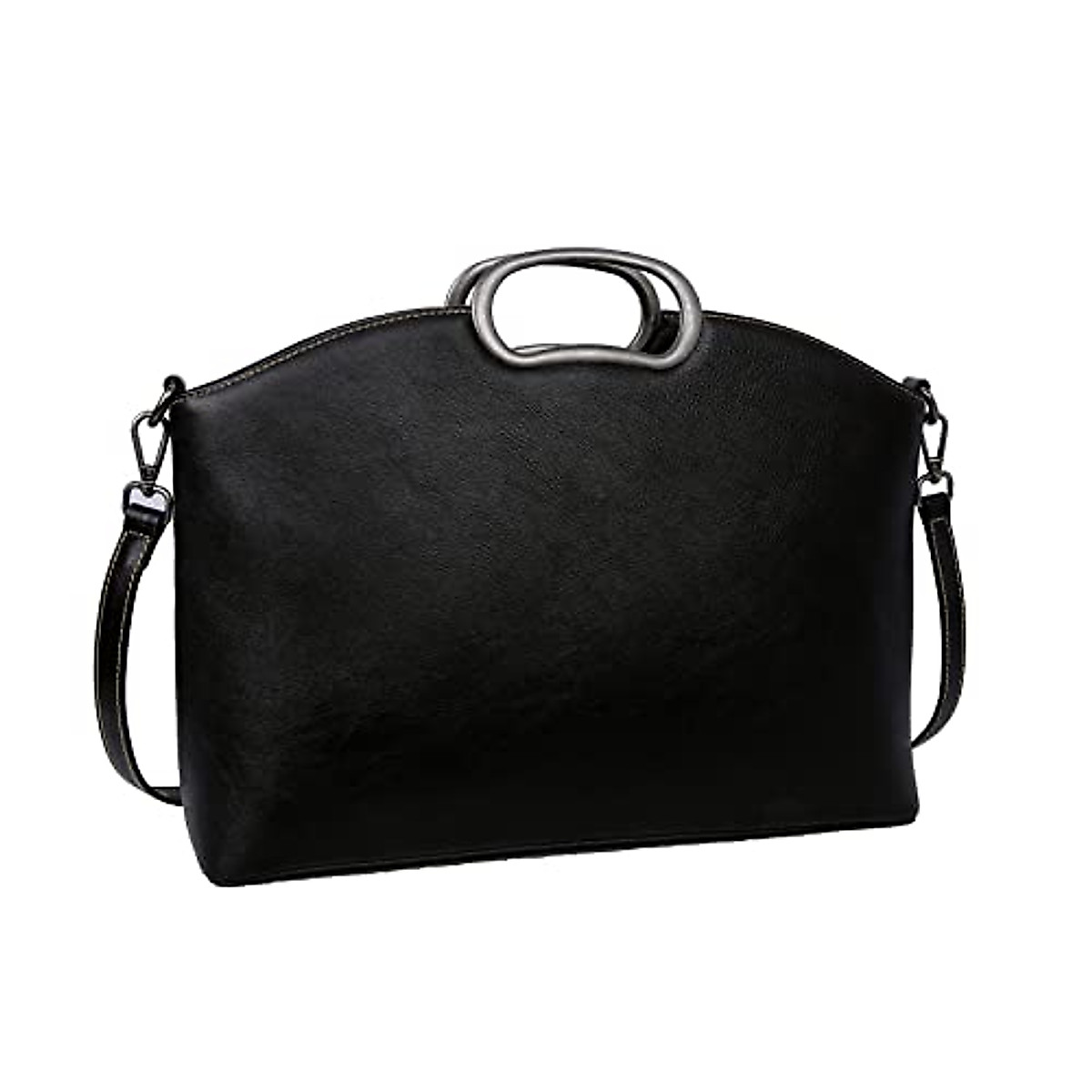 HESHE Genuine Leather Purses and handbags for Women Organizer Shoulder Bag Tote Top Handle Handbag Designer Ladies Crossbody Satchel (Black)