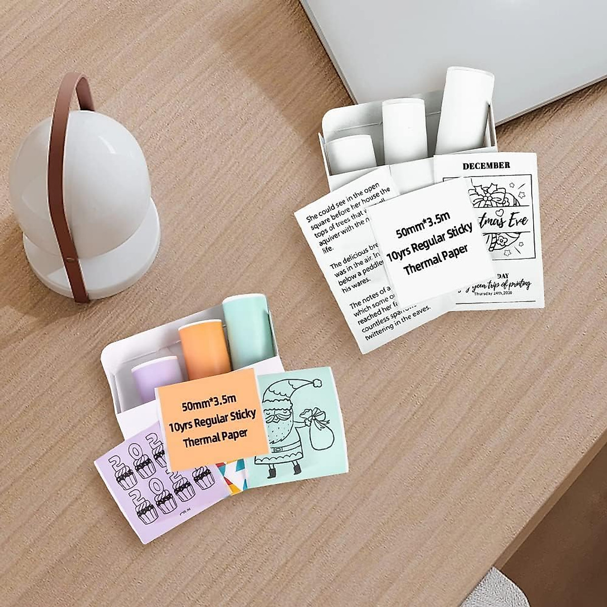 Label Makers, Mini Pocket Printer, Inkless Sticker Printer for School, Fast Printing Portable Mini Thermal Printer with Print Paper，Compatible with Phone & Tablet (1 Printer + 3 Rolls Paper,Green)