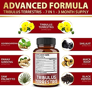 Zolotus Tribulus Terrestris, 8650mg Per Capsule, High Potency with Ashwagndha, Panax Ginseng, Saw Palmetto, Maca, Shilajit. Boost Energy, Mood, Stamina & Performance, for Men & Women, 3 Months Supply.