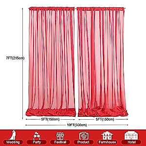 Red Backdrop Curtain for Parties, 10ft x 7ft Wrinkle-Free Sheer Chiffon Fabric Backdrop Drapes for Photography Wedding Birthday Baby Shower