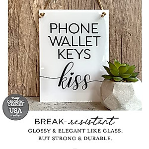 6x8 Inch Phone Wallet Keys Kiss Cute Foyer Sign ~ Ready to Hang ~ Premium Finish, Durable