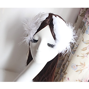 2PCS Girls Heart-shaped Feather Hair Clip Headpiece Party Hairpins Hair Barrettes Hair Accessory Bridal Wedding Feather Fascinator (White)