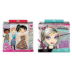 Fashion Angels Fashion Design Sketch Portfolio (11451) Full Size Sketch Book, Fashion Coloring for Kids,Brown/A & Make-up & Hair Design Sketch Portfolio