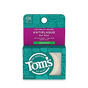 Tom's of Maine Naturally Waxed Antiplaque Flat Dental Floss, Spearmint, 32 Yards