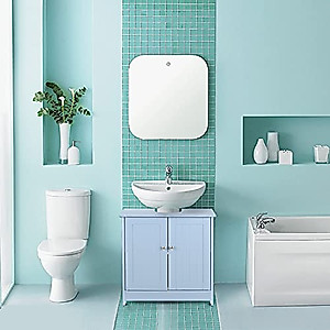 TehRecBT 24" Under Sink Storage Cabinet with 2 Doors and Shelves, Bathroom Vanity Cabinet Without Sink, Bathroom Vanity Base with Bottom Storage, White Bathroom Freestanding Cabinet (Blue)