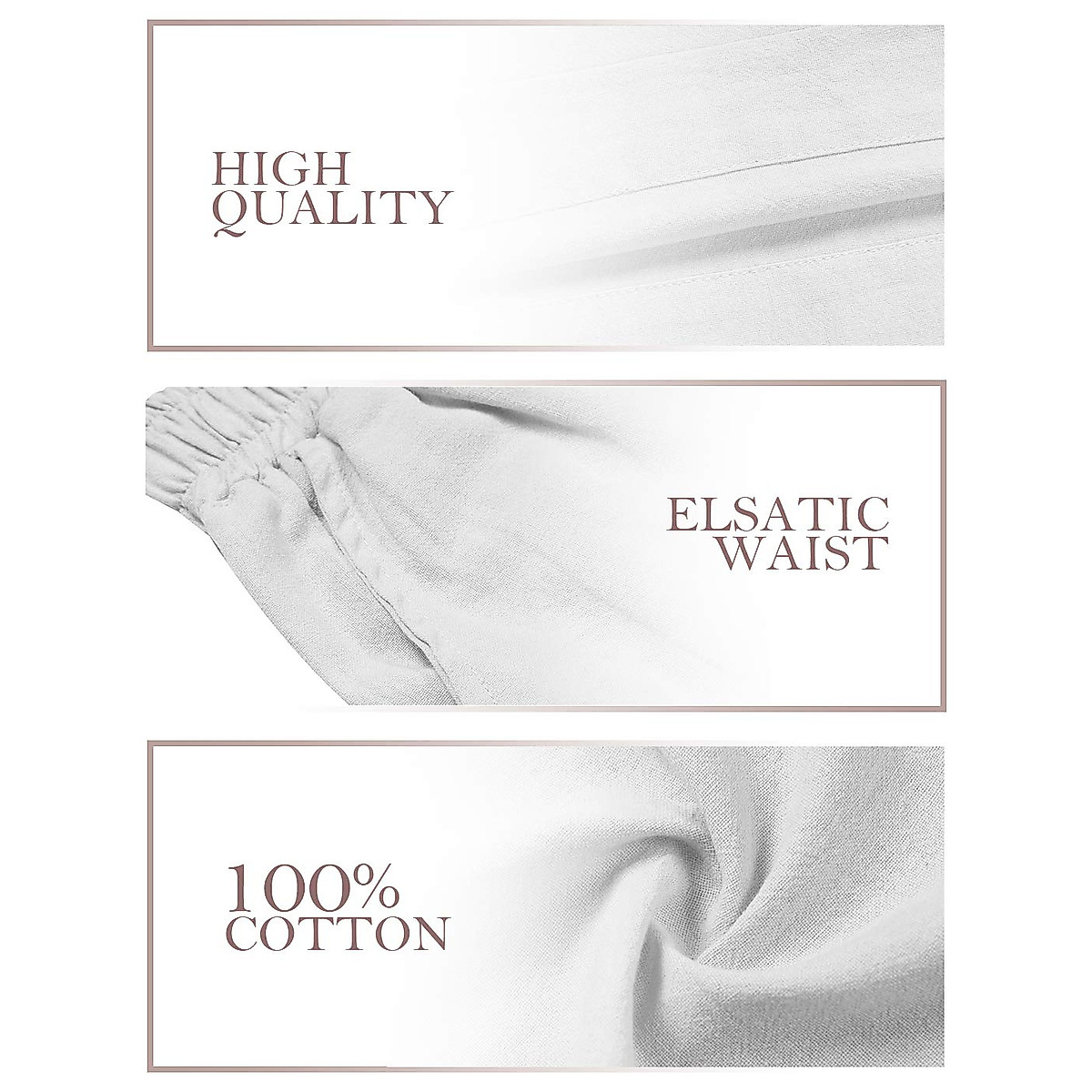 ECUPPER Womens Cotton Cropped Pants Loose Fit Wide Leg Capri Casual Plus Size Elastic Waist Trousers Gray S