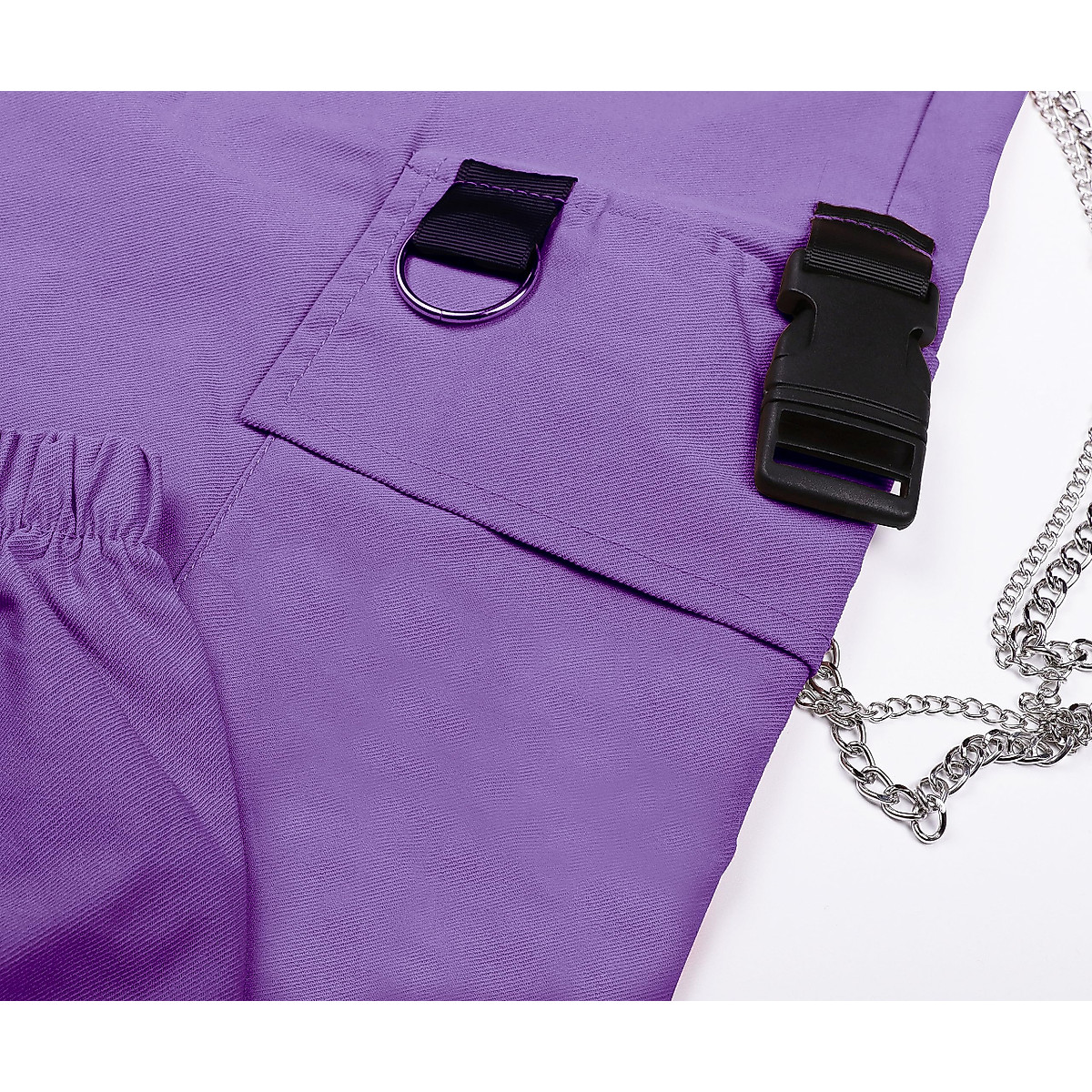 Purple Cargo Pants with Chain Kpop Fashion Gothic Clothes for Women Emo Pants Aesthetic Pants for Teens Cyberpunk Pants