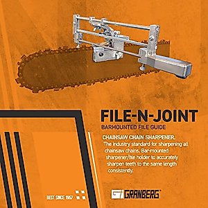 Granberg Chainsaw Sharpener, G106B - Easy File-N-Joint Bar Mounted Guide System - Best Chain Saw Blade Teeth Grinder Sharpening Tool Set - Portable Filing Hand Attachment Sharpen File Accessories Kit