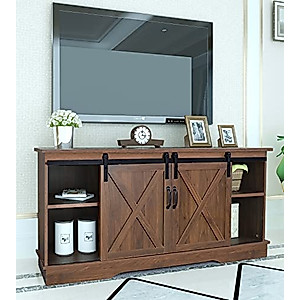 Rainbow Sophia Farmhouse Sliding Barn Door TV Stand for TVs up to 65 Inches, 58 Inch (Dark Walnut)