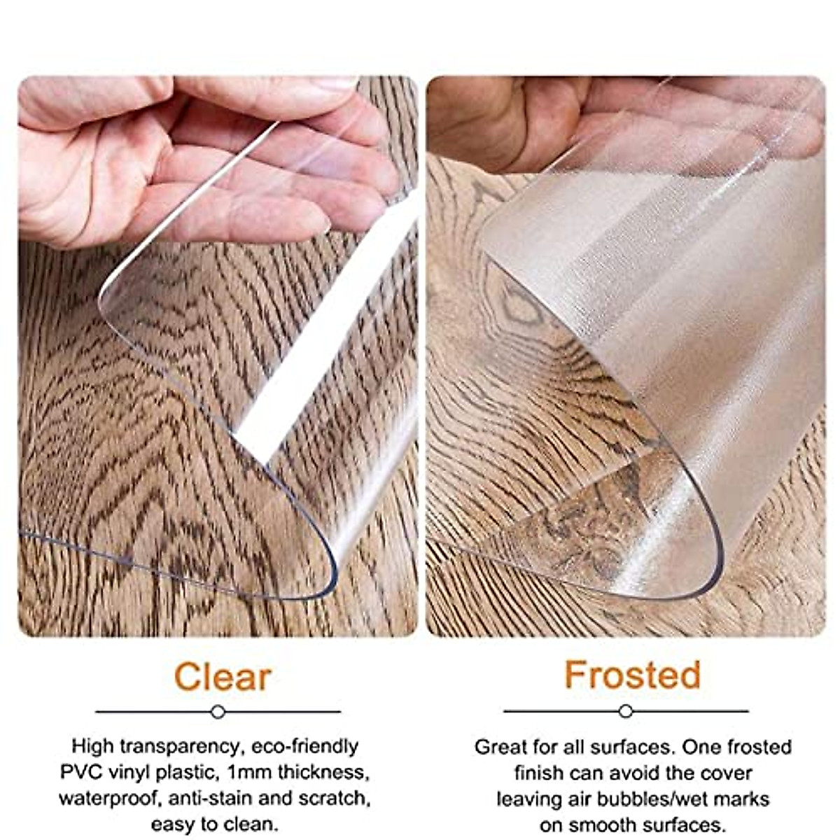 Clear PVC Desk Chair Mat 1.5mm Area Rugs Chair/Dining Table Floor Protector Mat,Transparent Nonslip Wear Resistant Desk Mat for Office Hallway Kitchen, 80/100/120/140cm Wide for Office & Home (Color