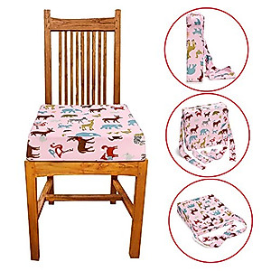 Sumnacon Chair Increasing Cushion - Baby Toddler Kids Infant Portable Dismountable Highchair Booster Cushion Washable Thick Chair Seat Cloth Strap(Pink Animal)
