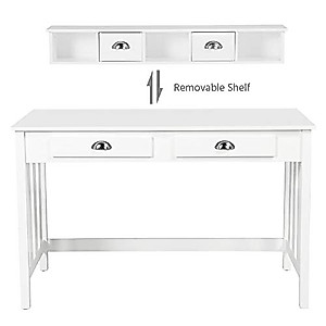 Yaheetech Writing Computer Desk Home Office Desk with Drawers and Hutch, 47 In Wood Frame Secretary Desk for Home Office with Large Desktop, Modern Workstation with Removable Floating Organizer, White