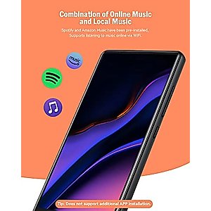 AGPTEK 40GB MP3 Player with Bluetooth and WiFi, 4" Full Touch Screen MP4 Player with Spotify, Android Online Music Player with Speaker, FM Radio, Expandable Up to 32GB