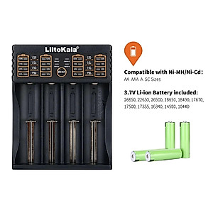 4-Bay USB 18650 Battery Charger with Led Light,Universal Battery Charger for 3.8V 3.7V IMR 18650 26650 RCR123A 14500 16340 LiFeO4 1.2V Ni-MH Ni-Cd AA AAA Battery