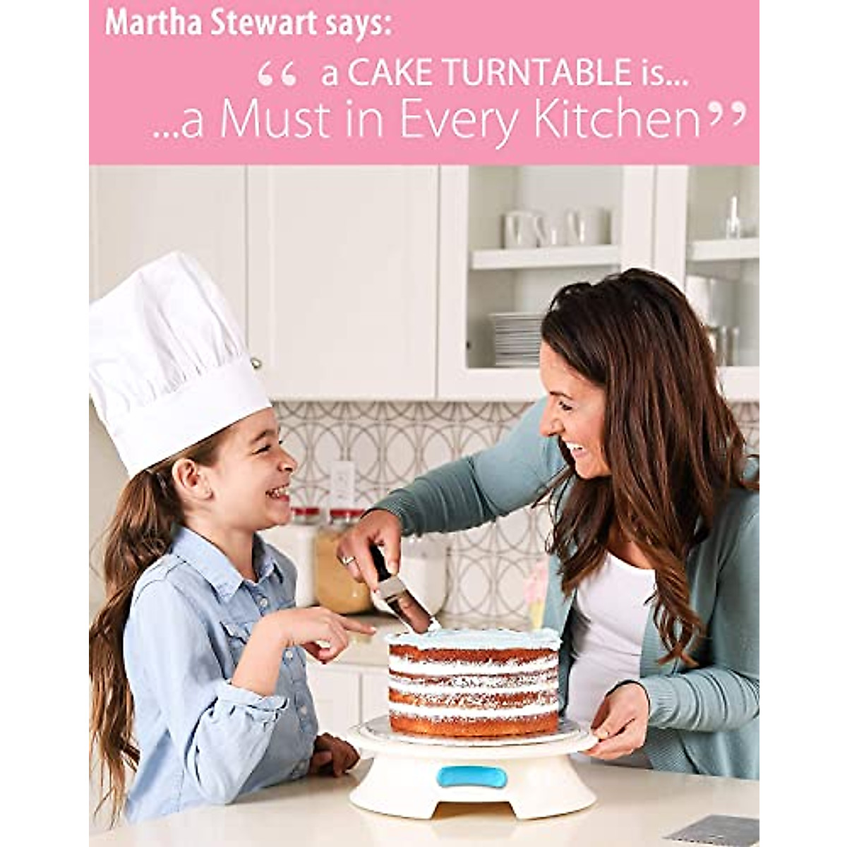 ForeverSmooth Cake Turntable Stand- Sturdiest Rotating Cake Leveler & Slicer. Decorating Supplies Kit w/Offset Spatula Set, Icing Bench Scraper, Cake Boards. 12 Inch White Spinner Baking Accessories