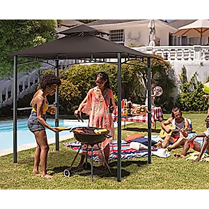 OUTDOOR WIND Grill Gazebo 8x5 BBQ Gazebo Canopy with LED Light,Brown