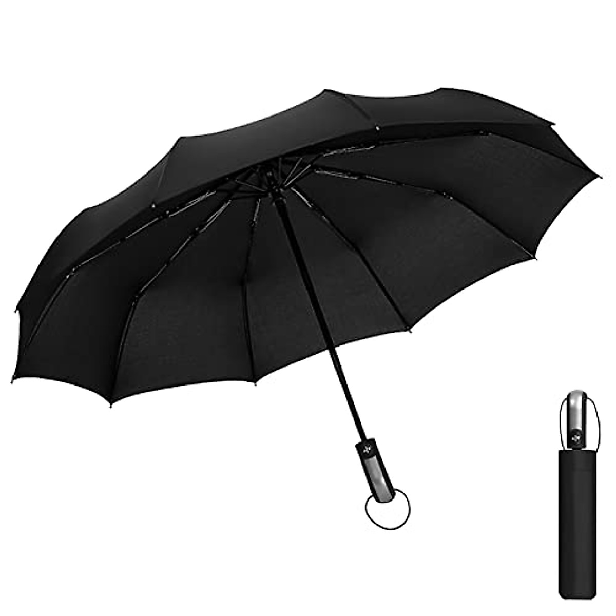 Folding Umbrella Automatic Open and Close Umbrella Windproof Waterproof Umbrella for Rain Sun UV Compact Travel Umbrella Large Portable Car Umbrella Purse Tote Backpack Suitcase Umbrella for Men Women Black