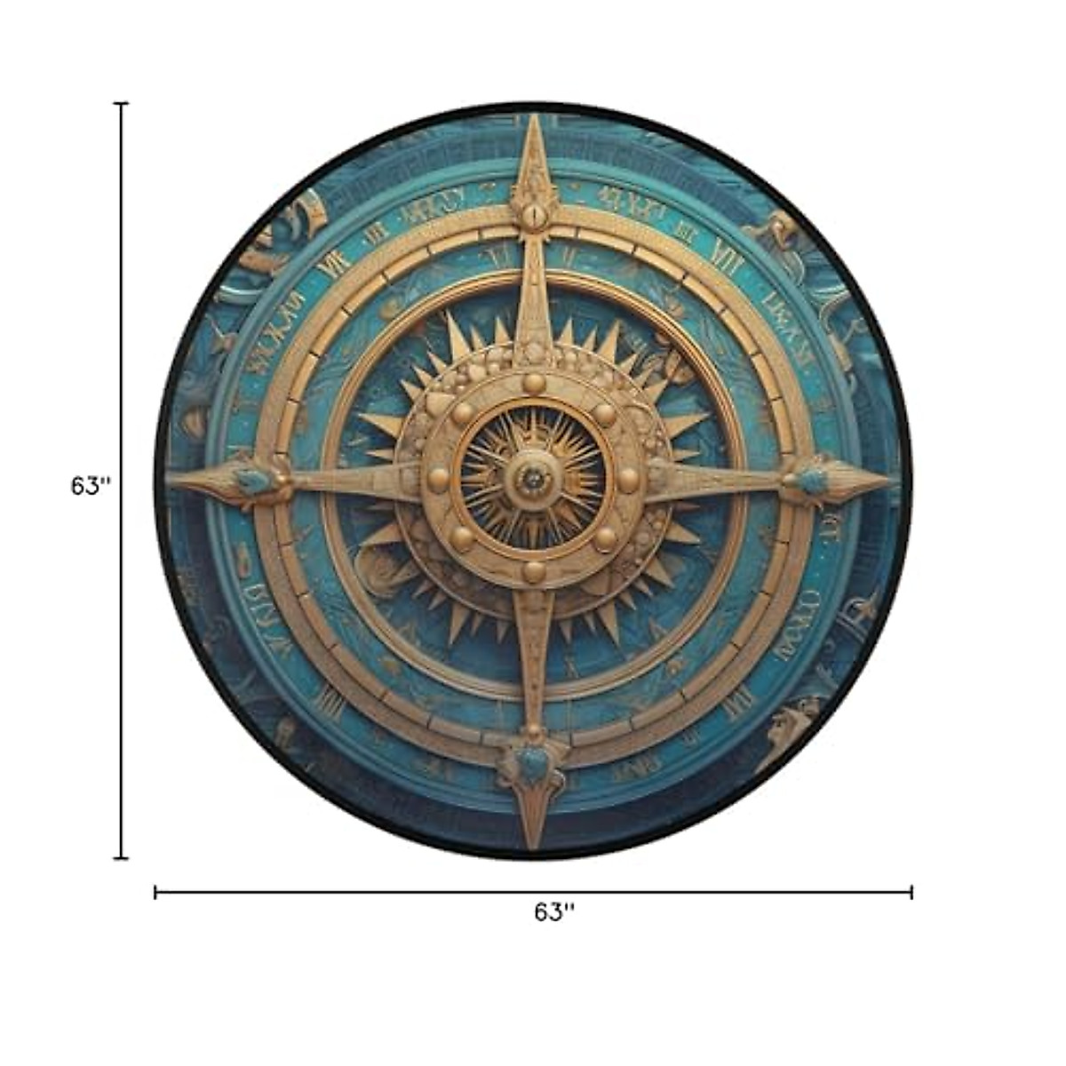 Blue Compass Rose Round Rug 5ft, Round Area Rug Ocean Nautical Non-Slip Circle Rug Indoor Floor Mat Carpet for Bedroom Living Room Kitchen Decor, 5' x 5' Round