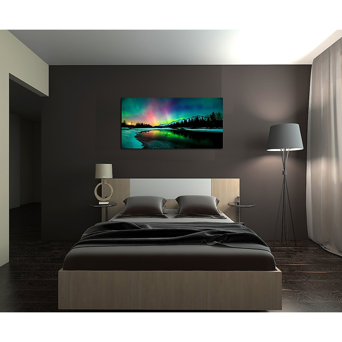 S01950 Wall Art Aurora scenery Painting on Canvas Stretched and Framed Canvas Paintings Ready to Hang for Home Decorations Wall Decor