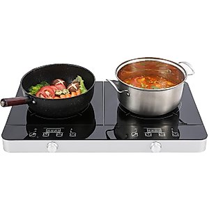 Weceleh Portable Double Induction Cooktop 1800W, 2 Burner Electric Cooktop, Countertop Induction Stove Top, Hot Plate, Induction Burner with Timer, 10 Temp Levels, Child Lock, 110V-120V Plug, Black
