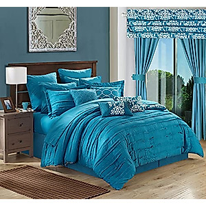 Chic Home Hailee 24 Piece Comforter Complete Bed in a Bag Sheet Set and Window Treatment, Queen, Teal