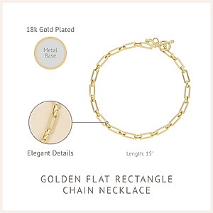 Ettika Choker Necklace for Women. 18k Gold Plated Golden Flat Rectangle Chain Necklace. Fashion Jewelry