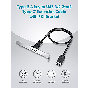 GRAUGEAR USB 3.2 Gen 2 USB-C Front Panel Adapter, Motherboard Header Extension Cable, USB-C Female to 20-pin USB Type-E A-Key Male Connector with PCIe Full Height Bracket, 19.6 in [G-AD-ETC-10G]