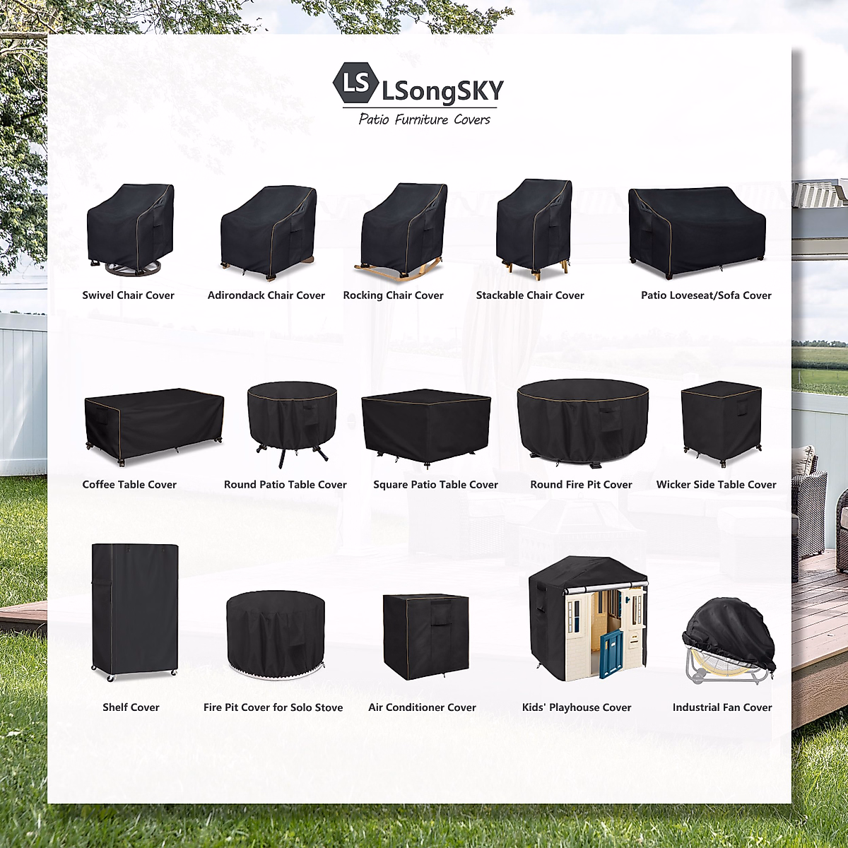 LSongSKY Outdoor 2-Seater Loveseat Cover,Patio Sofa Covers Fits up to 58W x 32.5D x 31H Inches,100% Waterproof Heavy Duty Patio Furniture Covers,Black