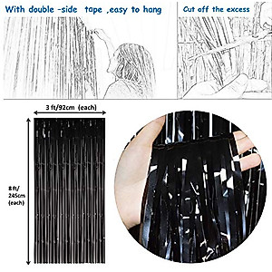 Moohome 4 Pack 3ft x 8ft Black Foil Fringe Curtain, Tinsel Door Fringe Backdrop Curtain for Birthday Wedding Engagement Graduation Celebration Bachelorette Party Decorations