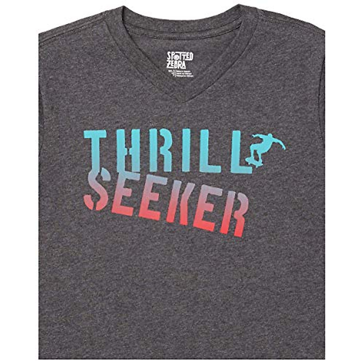 Amazon Essentials Boys' Short-Sleeve V-Neck T-Shirt Tops (Previously Spotted Zebra), Pack of 5, Green/Charcoal/Blue, BMX Print, Medium