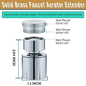 SNUTUYA Swivel faucet aerator（Heavy ）, Dual-function 2-Flow Sprayer Faucet Head, 360° large Angle Swivel kitchen sink aerator,kitchen 55/64 inch female thread faucet extender, Sink Aerator Chrome