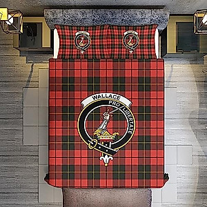 JIVWRC556 Ultra Soft Microfiber Breathable Comforter Cover Sets Wallace Hunting Red Tartan Clan Badge 3-Piece Bedding Set (1 Duvet Cover+2 Pillow Shams)