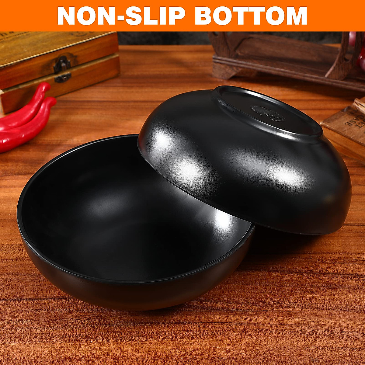 TOPBATHY Melamine Serving Bowls：2pcs Japanese Style Salad Bowls Reusable Mixing Bowls Large Ramen Bowls Deep Soup Bowl for Family Kitchen
