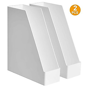Amazon Basics Rectangular Plastic Desk Organizer, Magazine Rack, White, 2-Pack