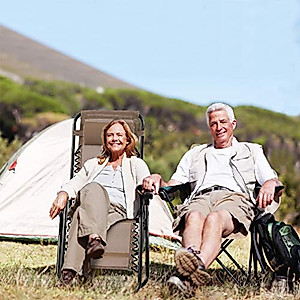 FDW Set of 2 Zero Gravity Chairs Lounge Patio Chairs Outdoor Yard Beach (Tan)