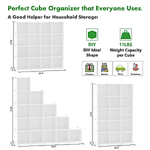 C&AHOME Cube Storage Organizer, 16-Cube Shelves Units, Closet Cabinet, DIY Plastic Modular Book Shelf, Ideal for Bedroom, Living Room, Office, 48.4" L x 12.4" W x 48.4" H Milky UPCS16M